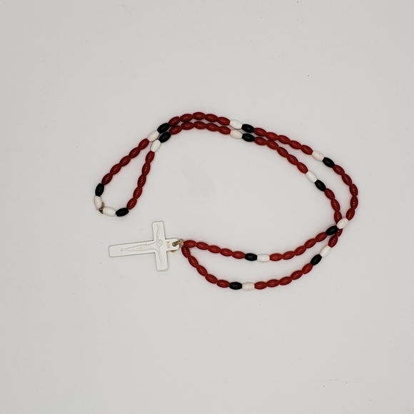 Accessories | Red Black White Poly Bead Rosary | Poshmark